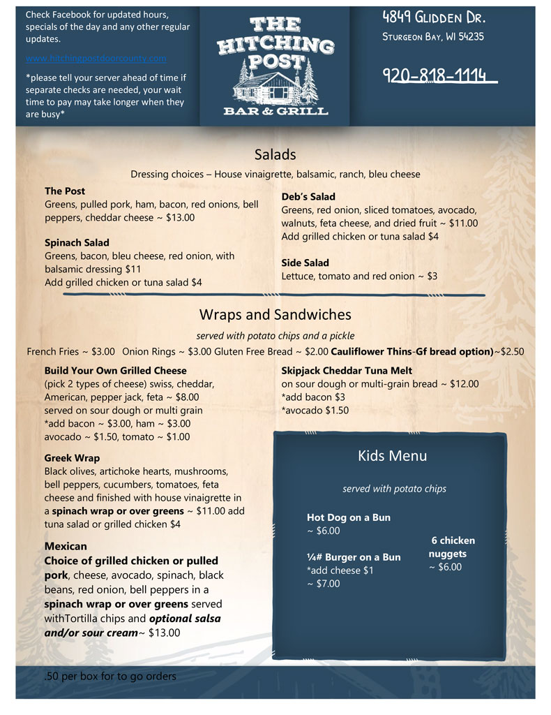 Menus - The Hitching Post in Door County, Wisconsin