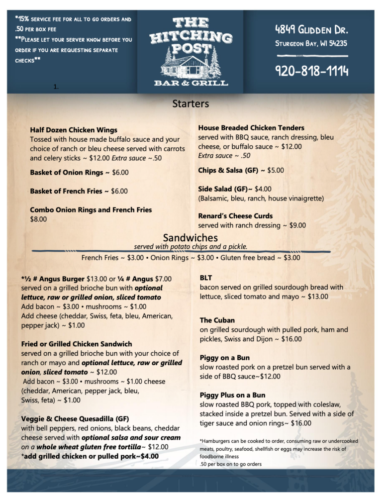 Menus - The Hitching Post in Door County, Wisconsin
